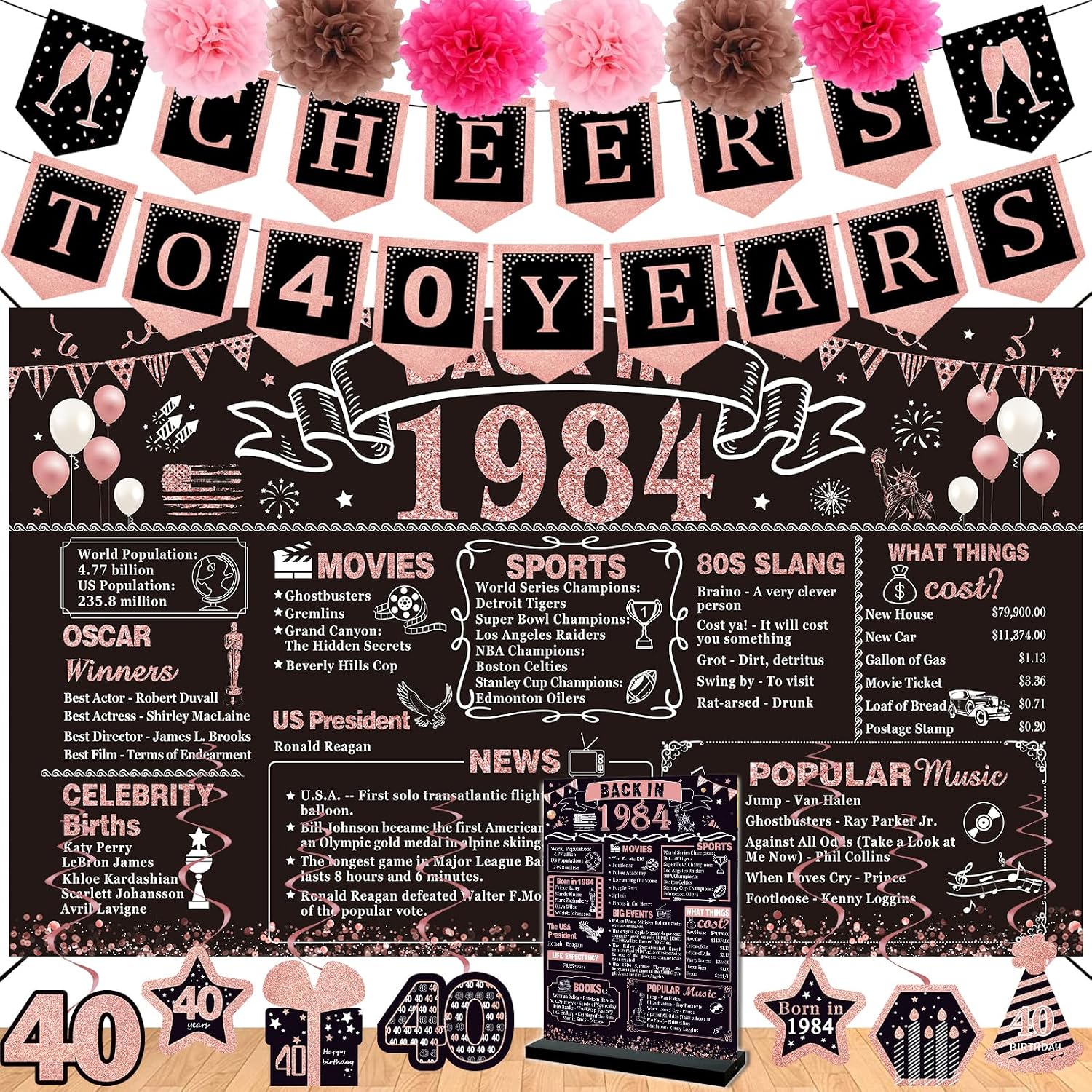 Amazon.com: 40th Birthday Decorations for Women,16PCS Back in 1984 ...