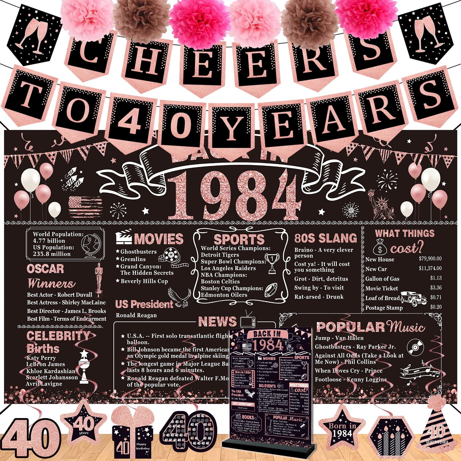 Amazon.com: 40th Birthday Decorations for Women,16PCS Back in 1984 ...