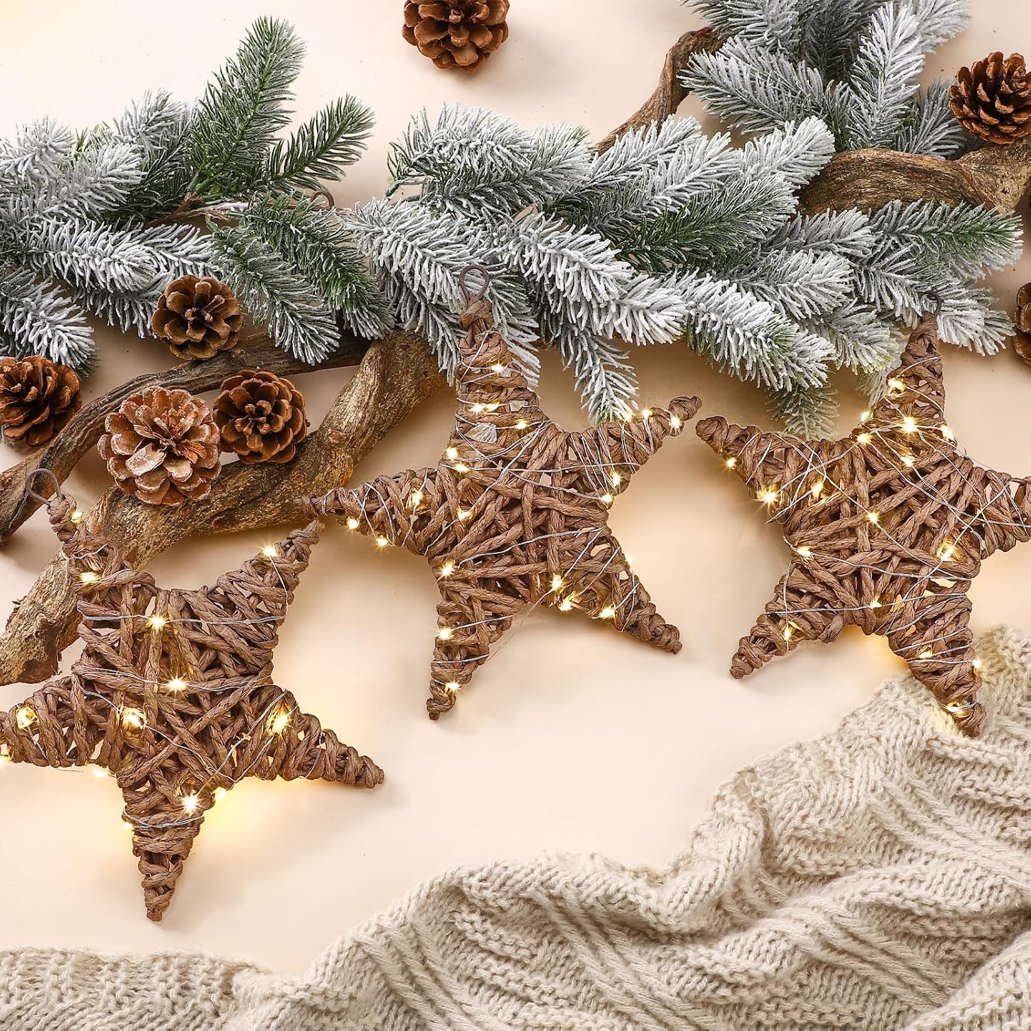 Amazon.com: AceOrbit 3 Pack Christmas Rattan Star Ornaments Rattan Star ...