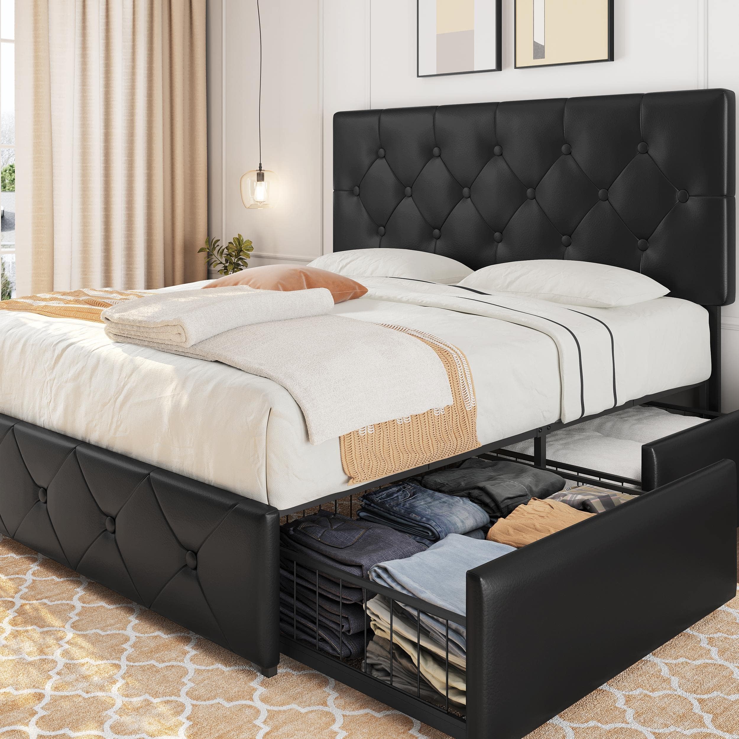 Amazon.com: Yaheetech Queen Bed Frame Upholstered Platform Bed with ...