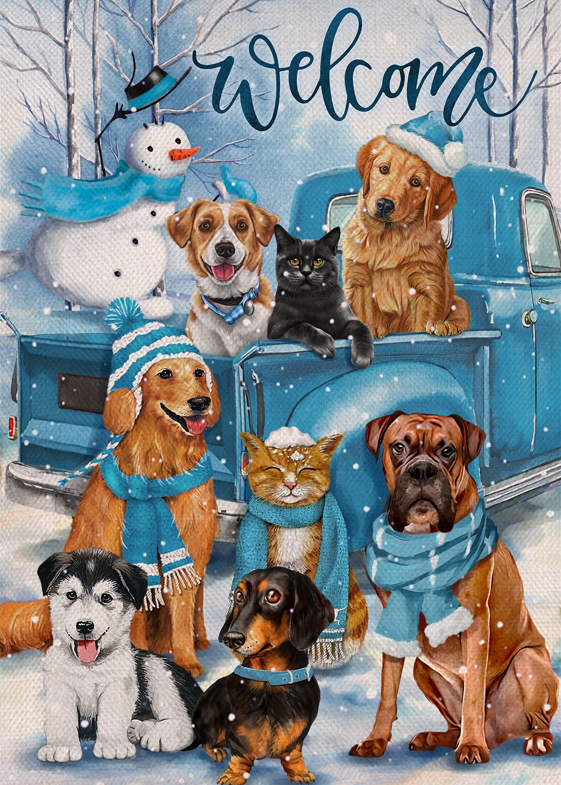Amazon.com : CROWNED BEAUTY Hello Winter Dogs House Flag 28x40 Inch ...