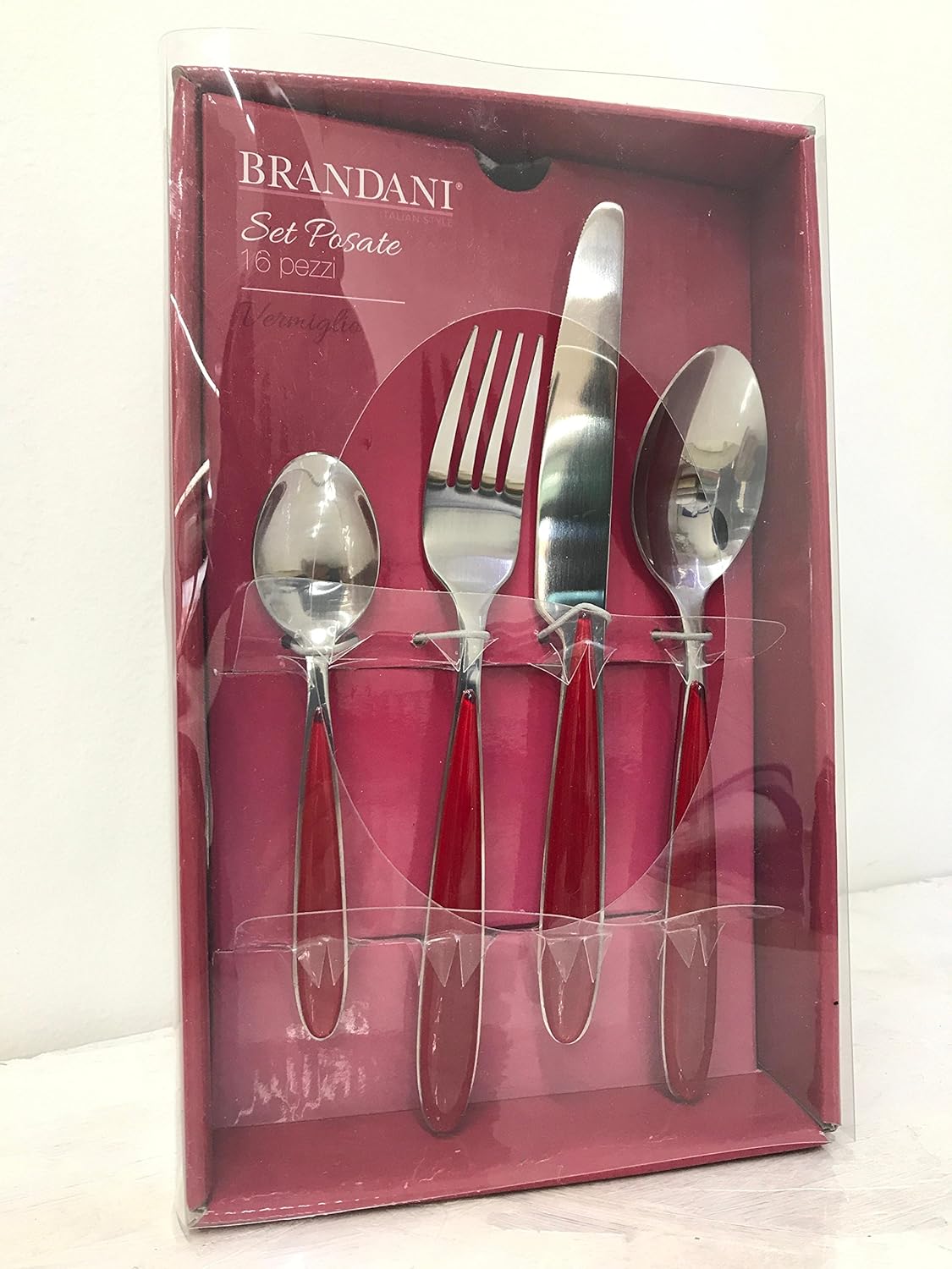 Brandani 54523 Red 16 Pieces Stainless Steel Cutlery Set, Metalic ...