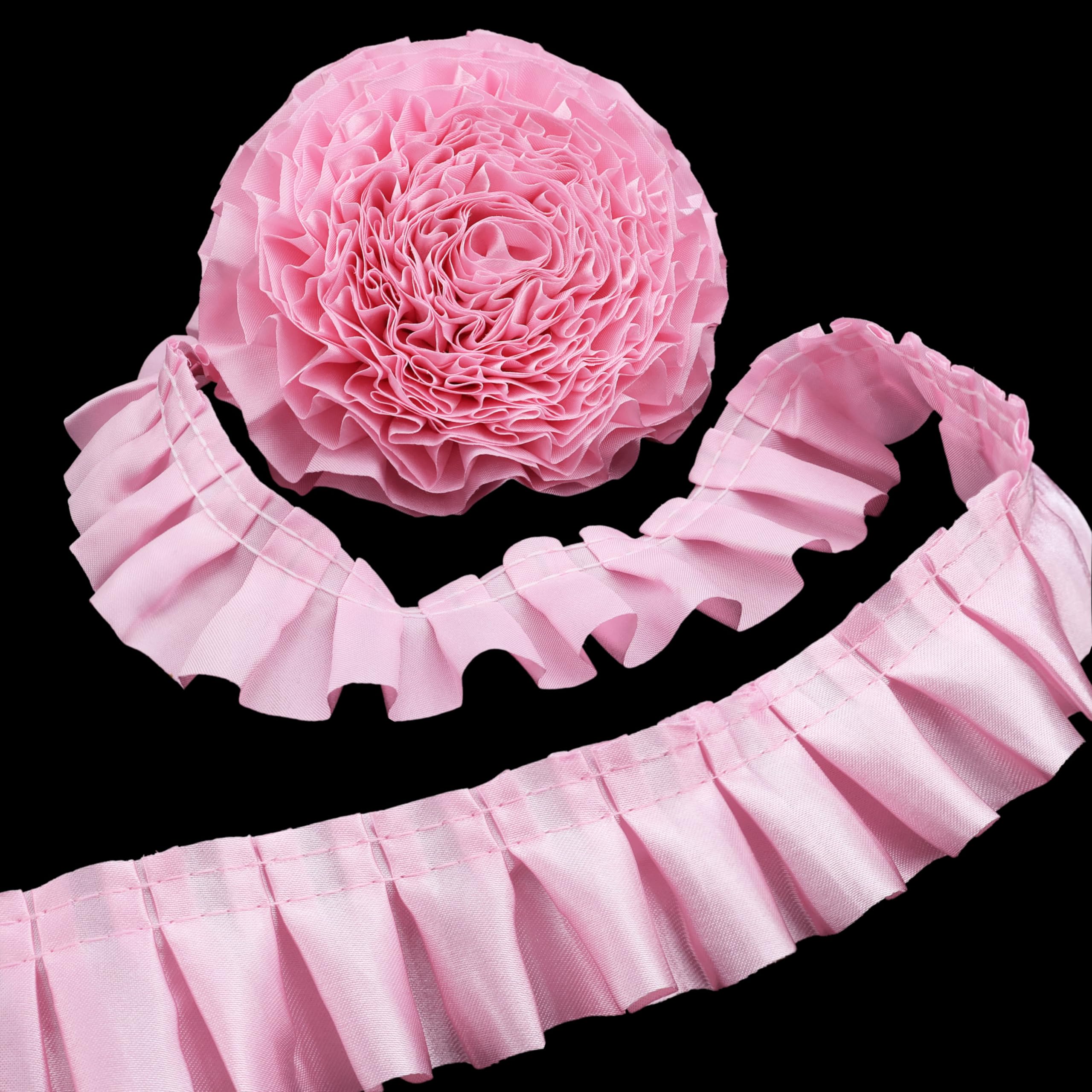 Amazon.com: Pink Ruffle Pleated Lace Trim Satin Ribbon Gather Ruffle ...