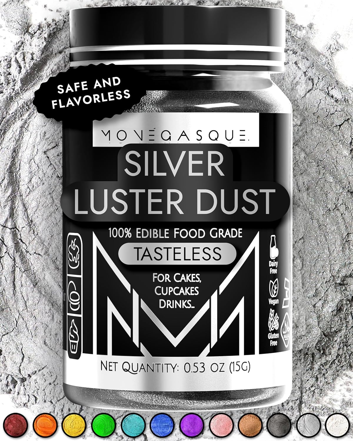 Amazon.com : MONÉGASQUE Silver Luster Dust Edible Glitter for Cocktails ...