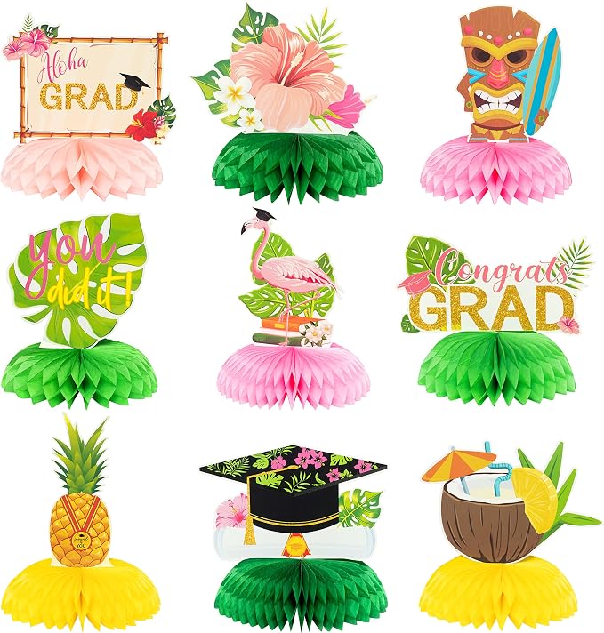 Amazon.com: MALLMALL6 9Pcs Hawaii Grad Honeycomb Centerpieces Congrats ...