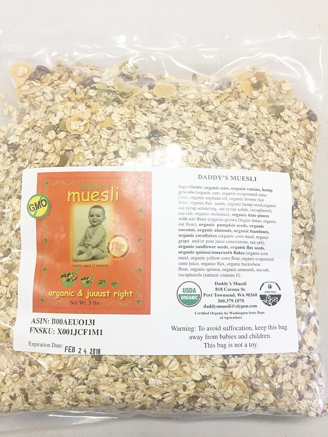 Amazon.com: Daddy's Organic Muesli (5lb Bulk Box): Breakfast Muesli Cereals