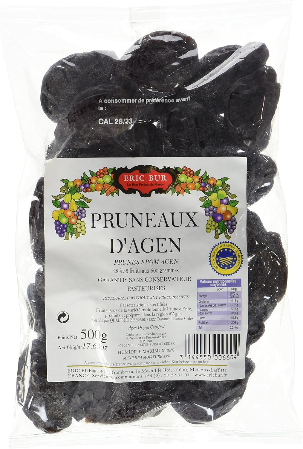 ERIC BUR Pruneaux d'Agen 500 g - Lot de 5 : Amazon.fr: Epicerie