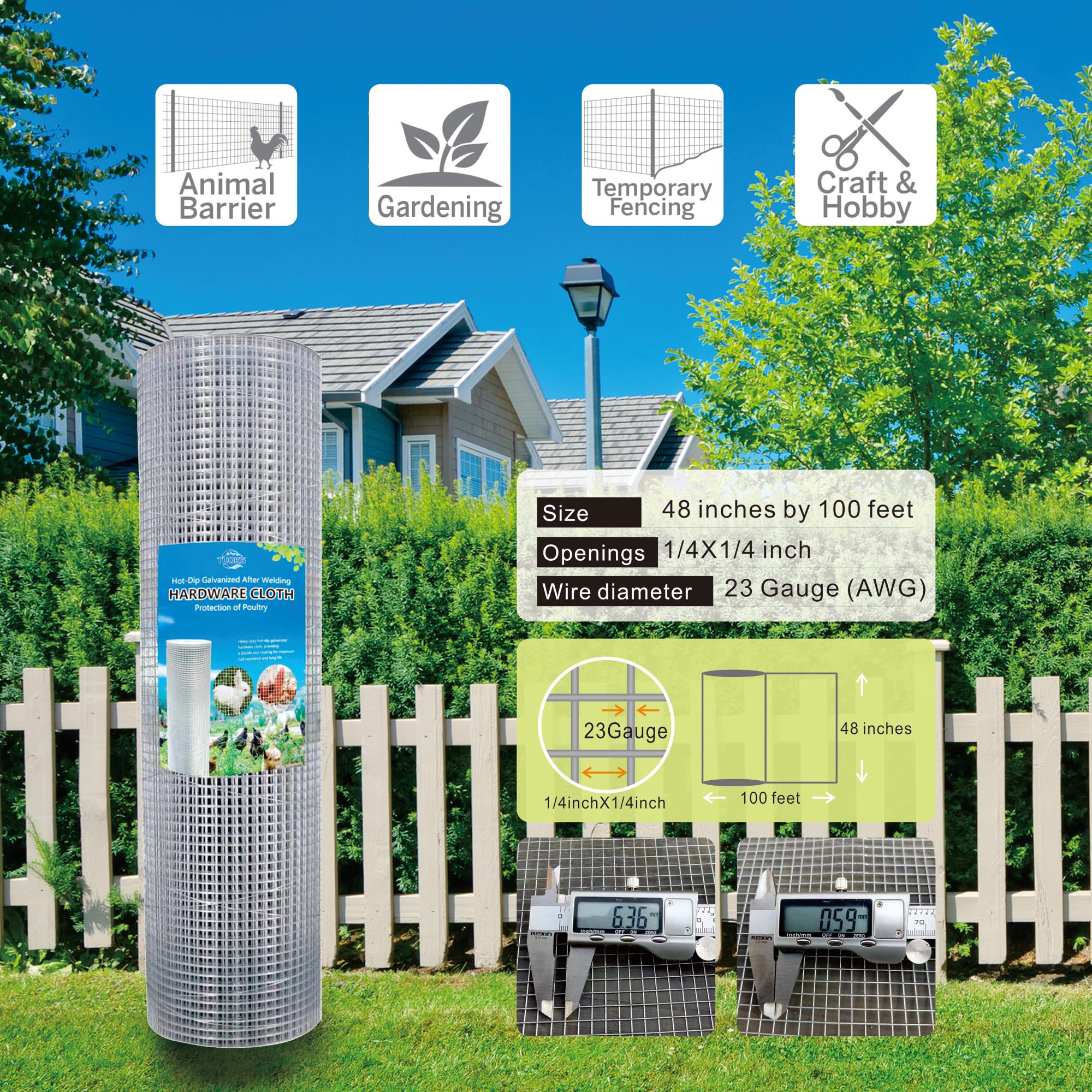 TUOKS Hardware Cloth 1/4 inch Square Openings - 23 Gauge 48'' x 100 ...