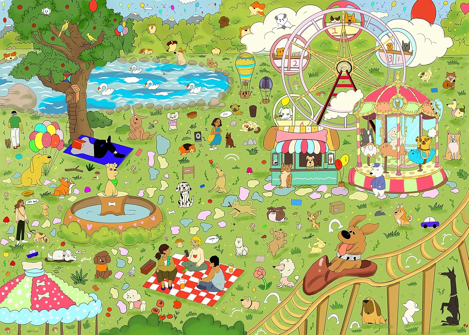 Amazon.com: Dog Park Puzzles for Adults 1000 Pieces, Puppy Dog Jigsaw ...