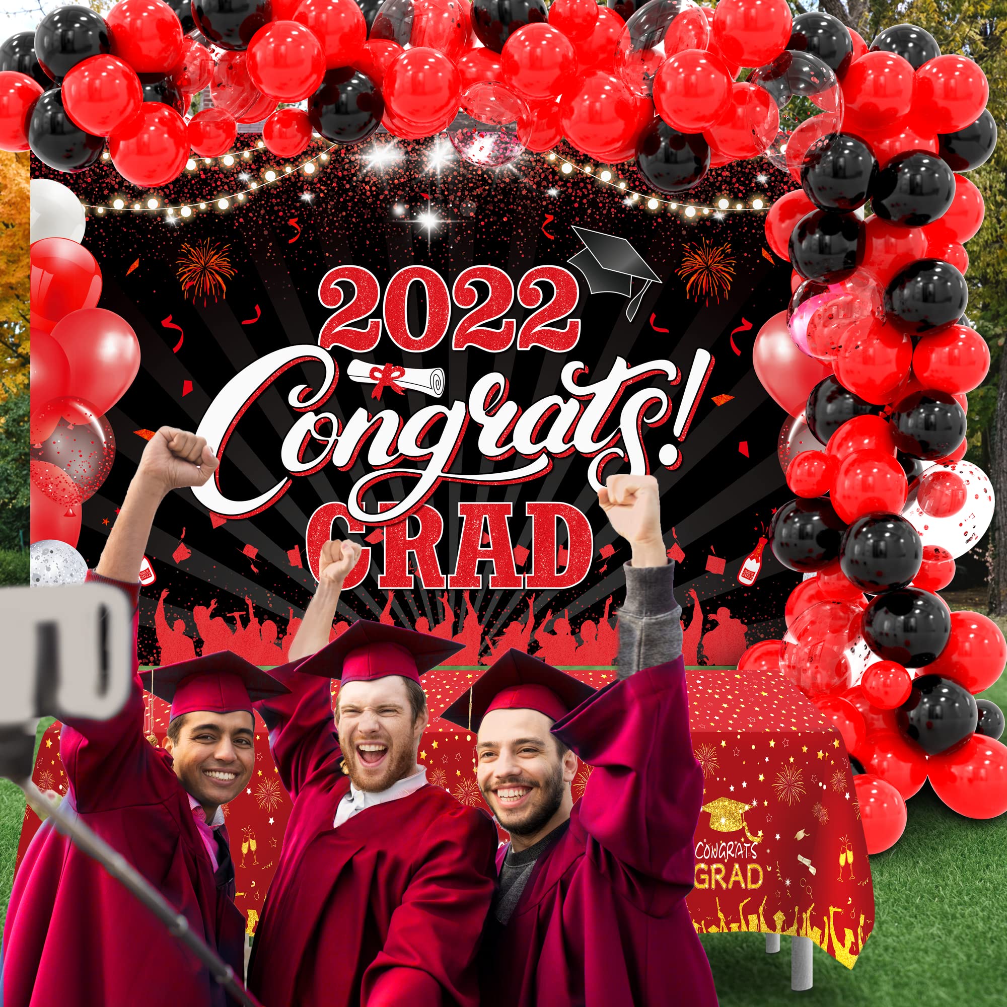 Snapklik.com : LINAYE 2022 Red And Black Graduation Party Decorations ...
