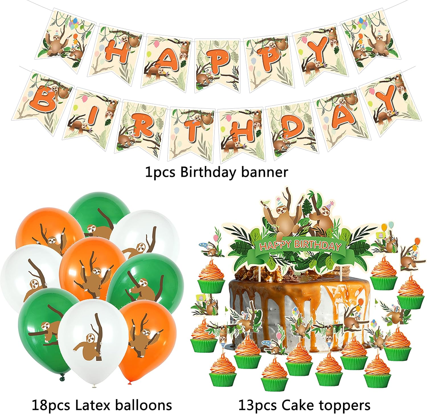Baby Sloth Birthday Decoration Balloons Cake Toppers Happy Birthday ...