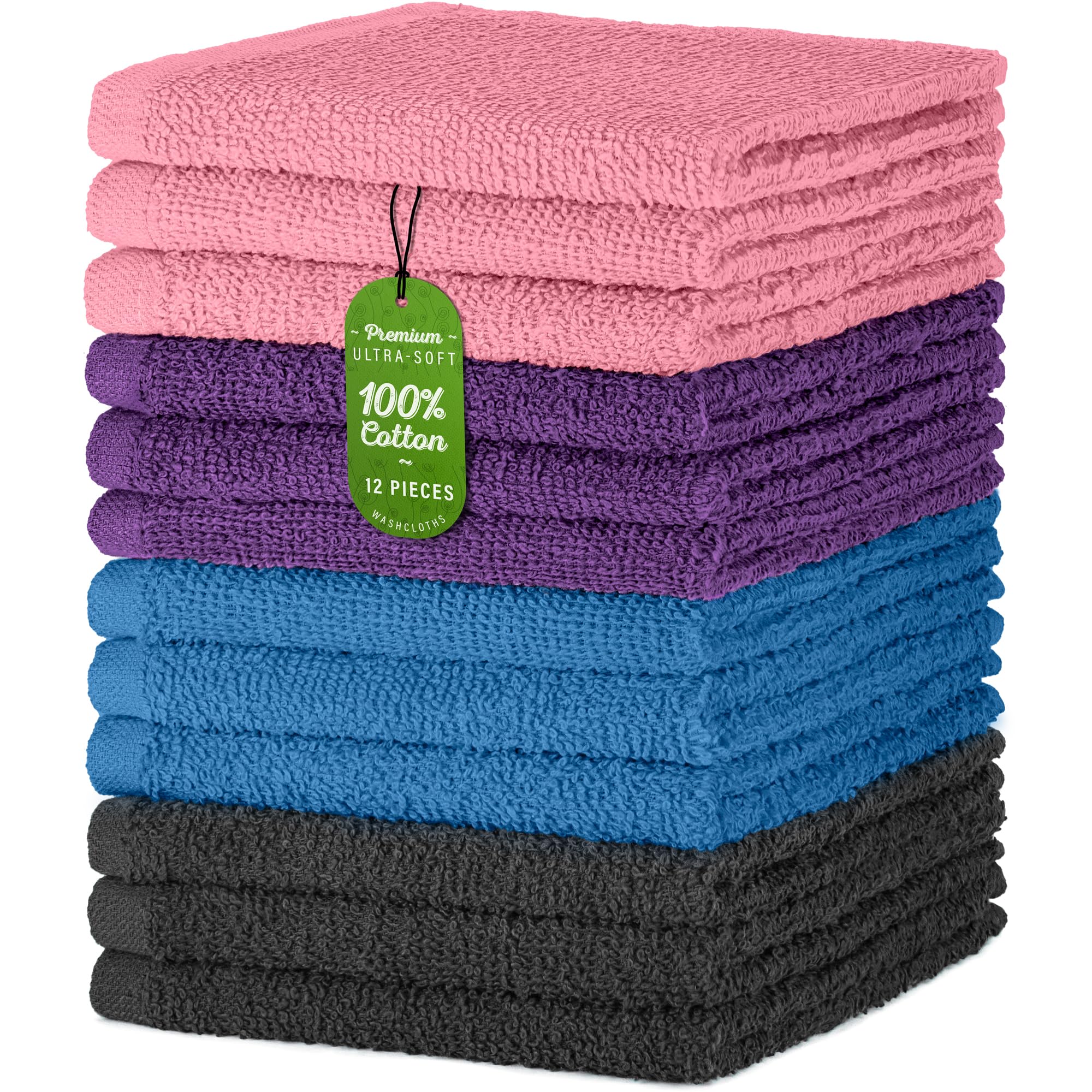 Amazon.com: DecorRack 12 Pack 100% Cotton Wash Cloth, Luxurious Soft ...