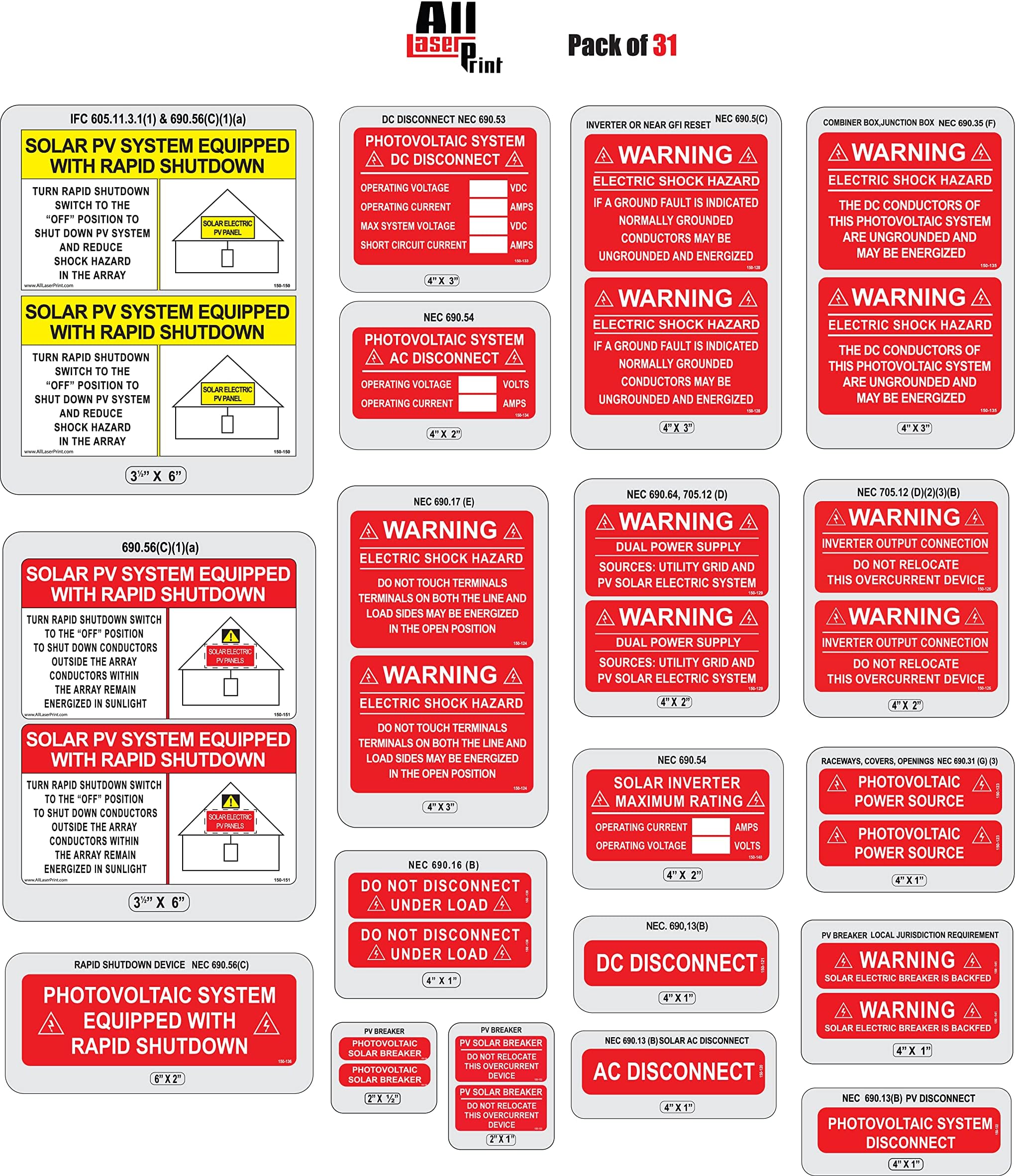 Amazon.com: 62 Pack Premium Solar PV System Labels - UV Resistant, NEC ...