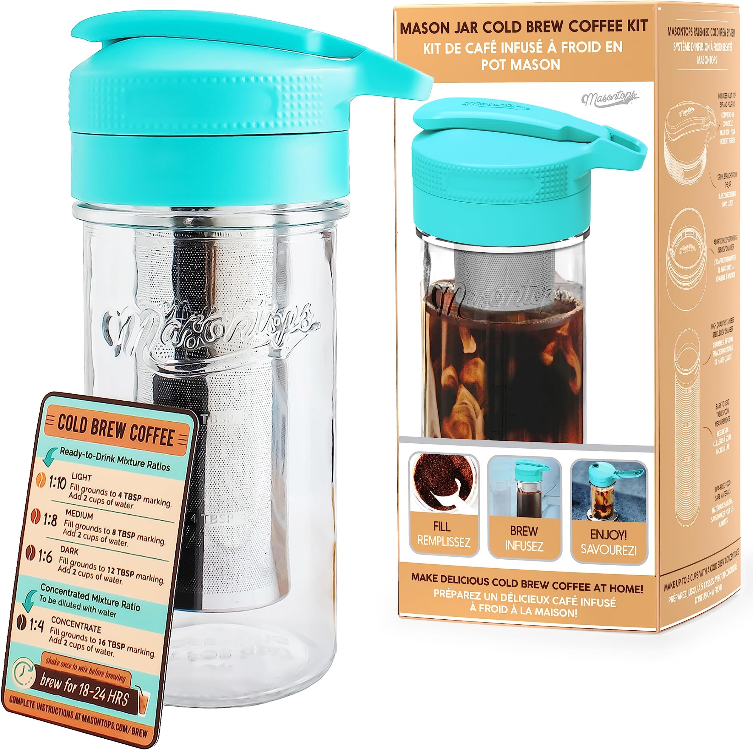 Amazon.com: Masontops Cold Brew Makers Kit - Deluxe Iced Coffee Maker ...