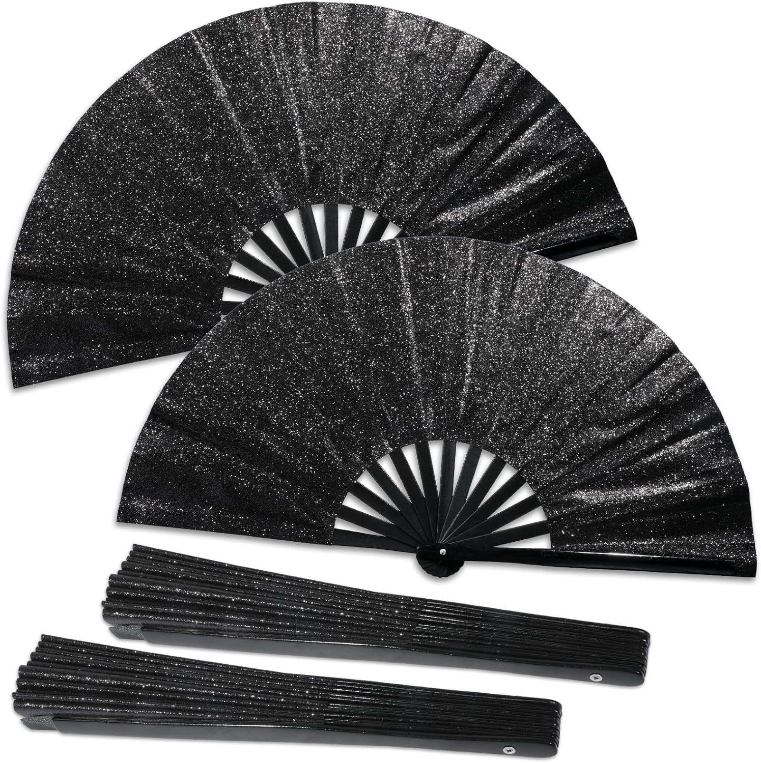 Amazon.com: Qyeahkj 2 Pcs Glitter Large Rave Fan Black Folding Hand Fan ...