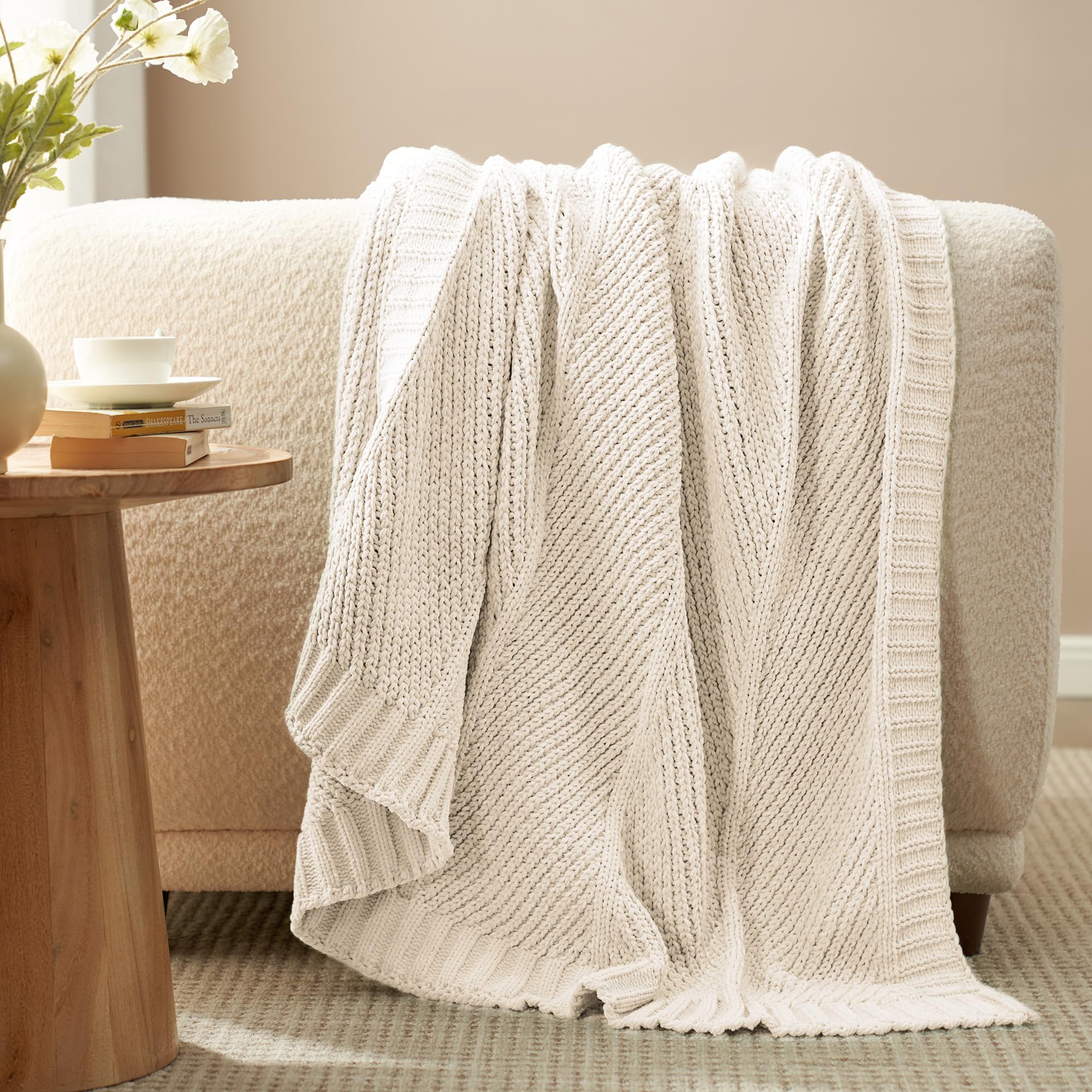 Amazon.com: Manual Textured Blocks Fringed Natural 2-Layer Throw, 46 X ...