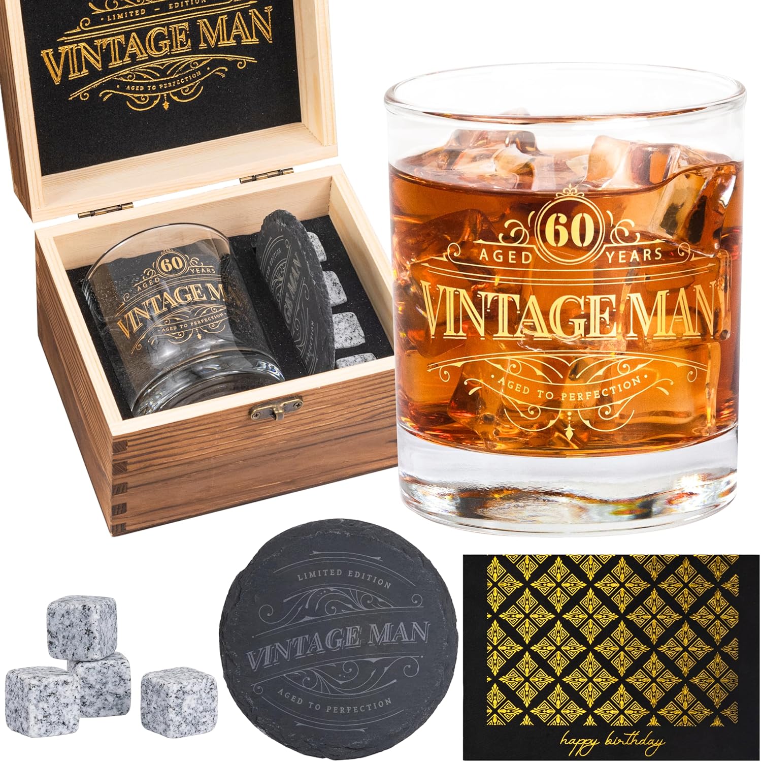 Amazon.com | Crisky 60th Birthday Gift for Men Whiskey Glass 60 Vintage ...