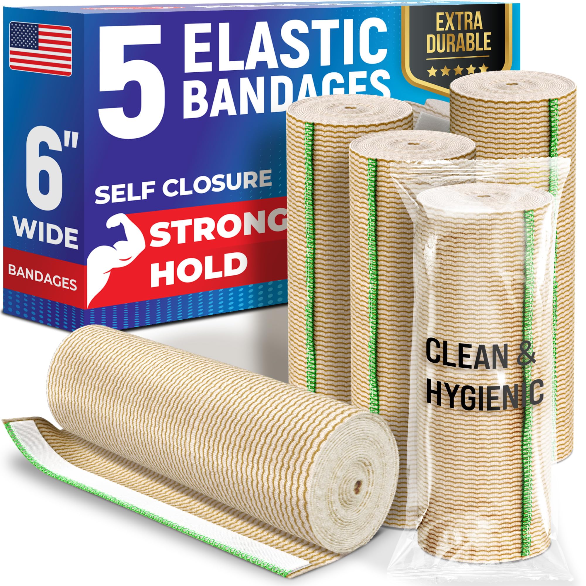 Amazon.com: Premium Elastic Bandage Wrap - 6” (5pk) - Strong ...