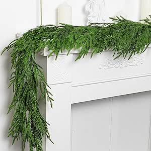 Watayo 2Pcs Christmas Norfolk Pine Garland- 6 ft Dense Real Touch Pine Garland Ornament ...