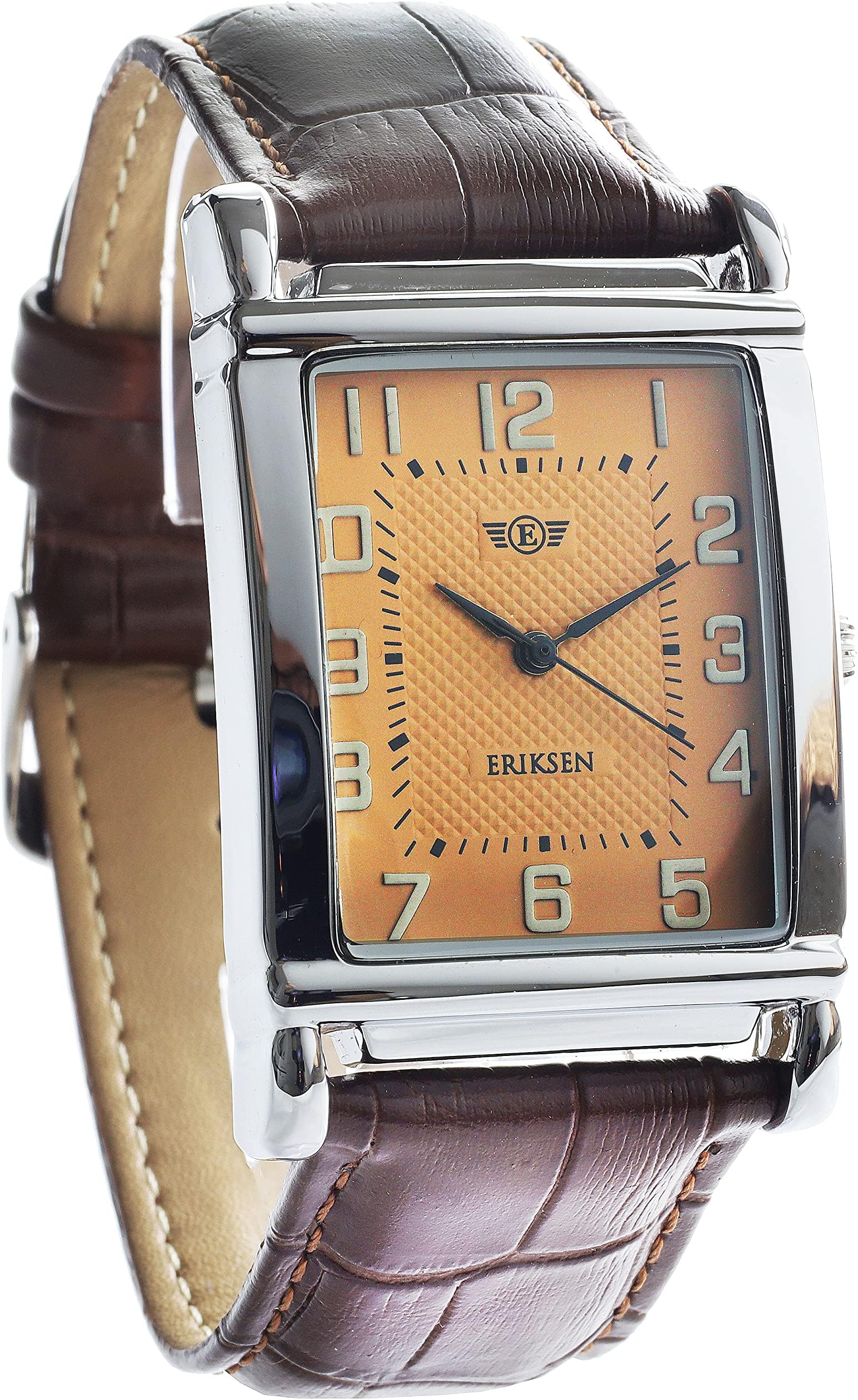 ERIKSEN Men's XL Vintage Retro Rectangular Leather Strap Analog Watch ...