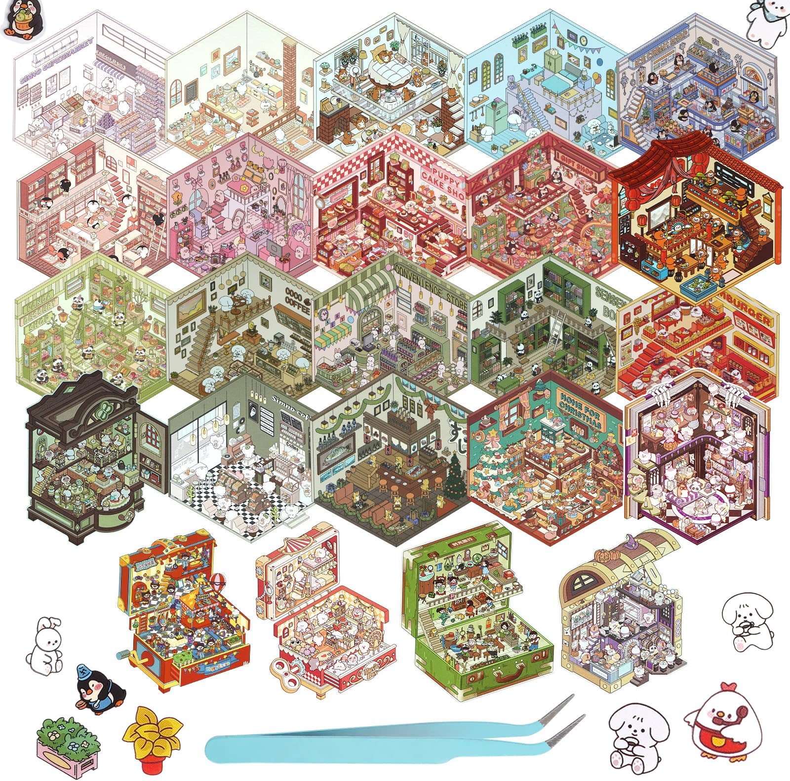 Amazon.com: 20 Sets DIY 3D Sticker Scene Collection Book for Kids ...