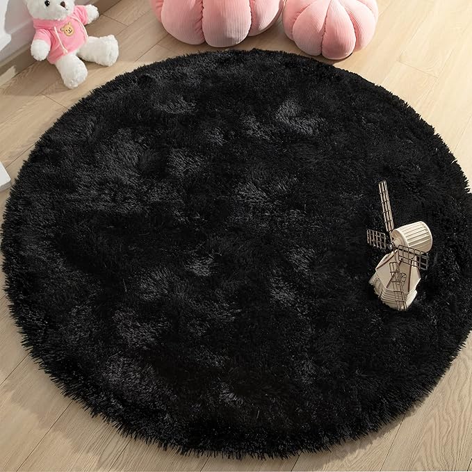 Amazon.com: KIXINWA Black Round Rug, 4X4 Feet Fluffy Circle Area Rug ...