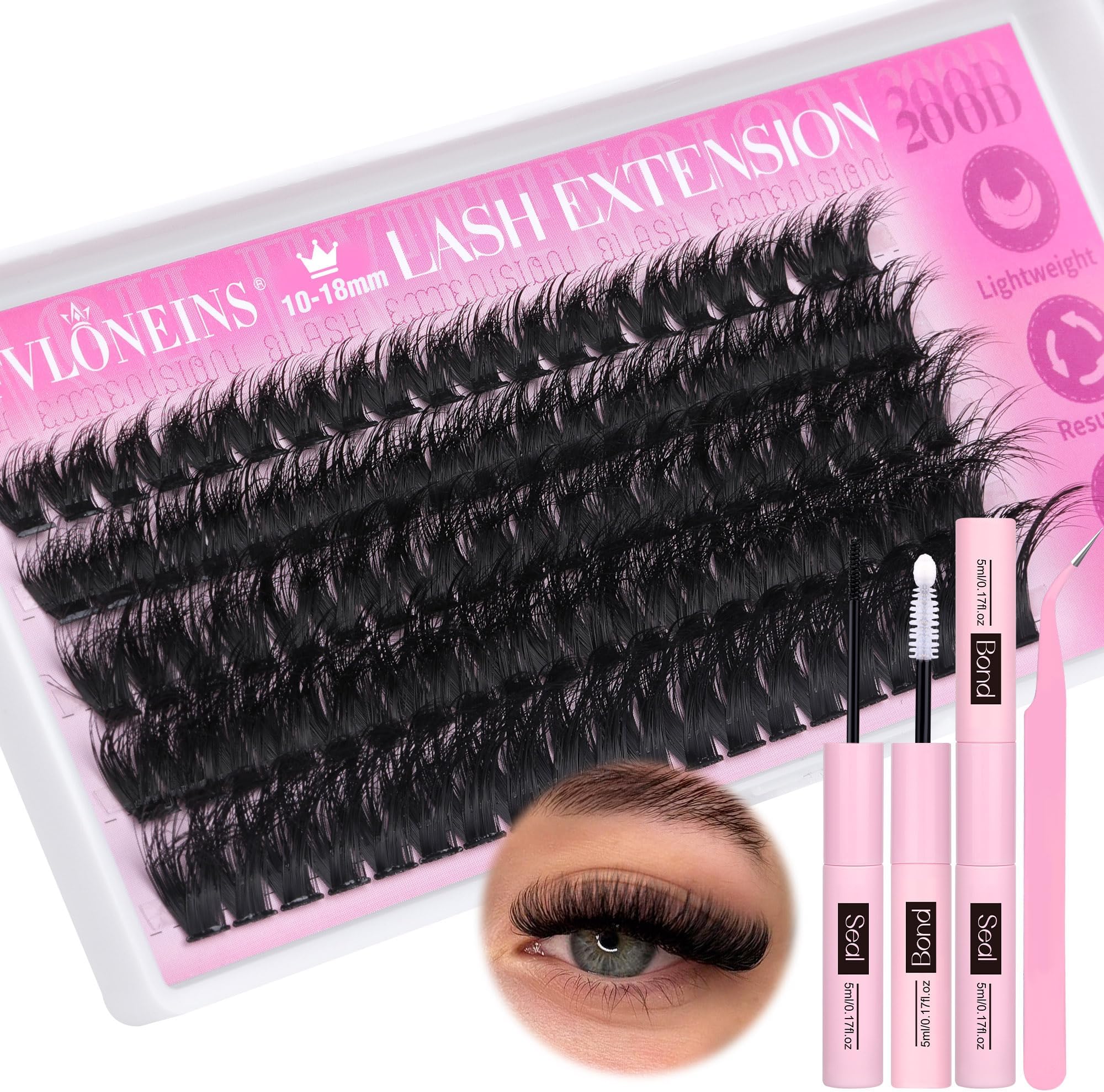 Amazon.com: Fowendia Lash Clusters Kit Fluffy 80D 100D Individual ...