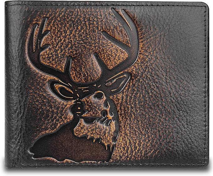 Amazon.com: DK86 Deer Bifold Wallet for Men RFID Blocking Full Grain ...