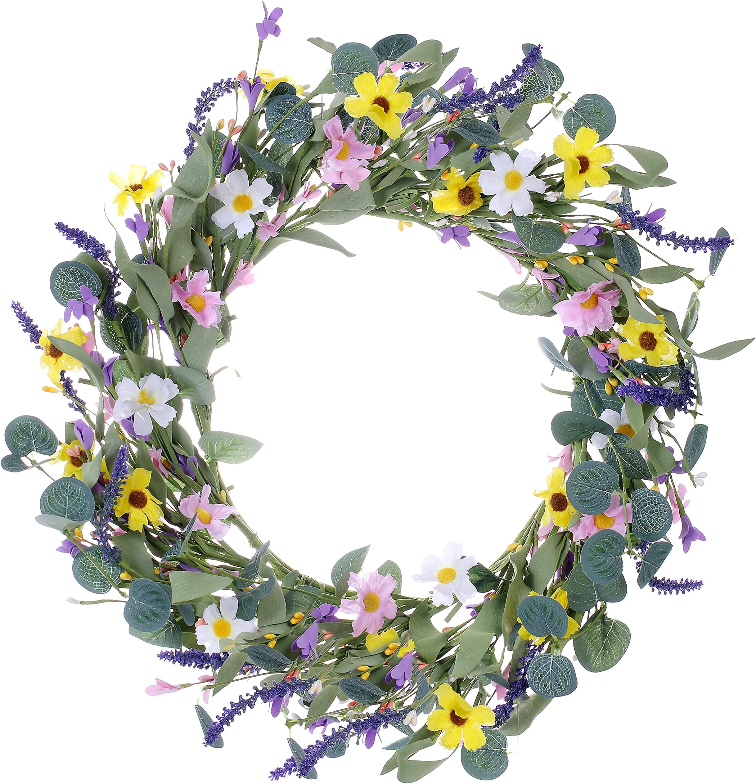 Amazon.com: 24 Inch Spring Wreath for Front Door, Artificial Summer ...