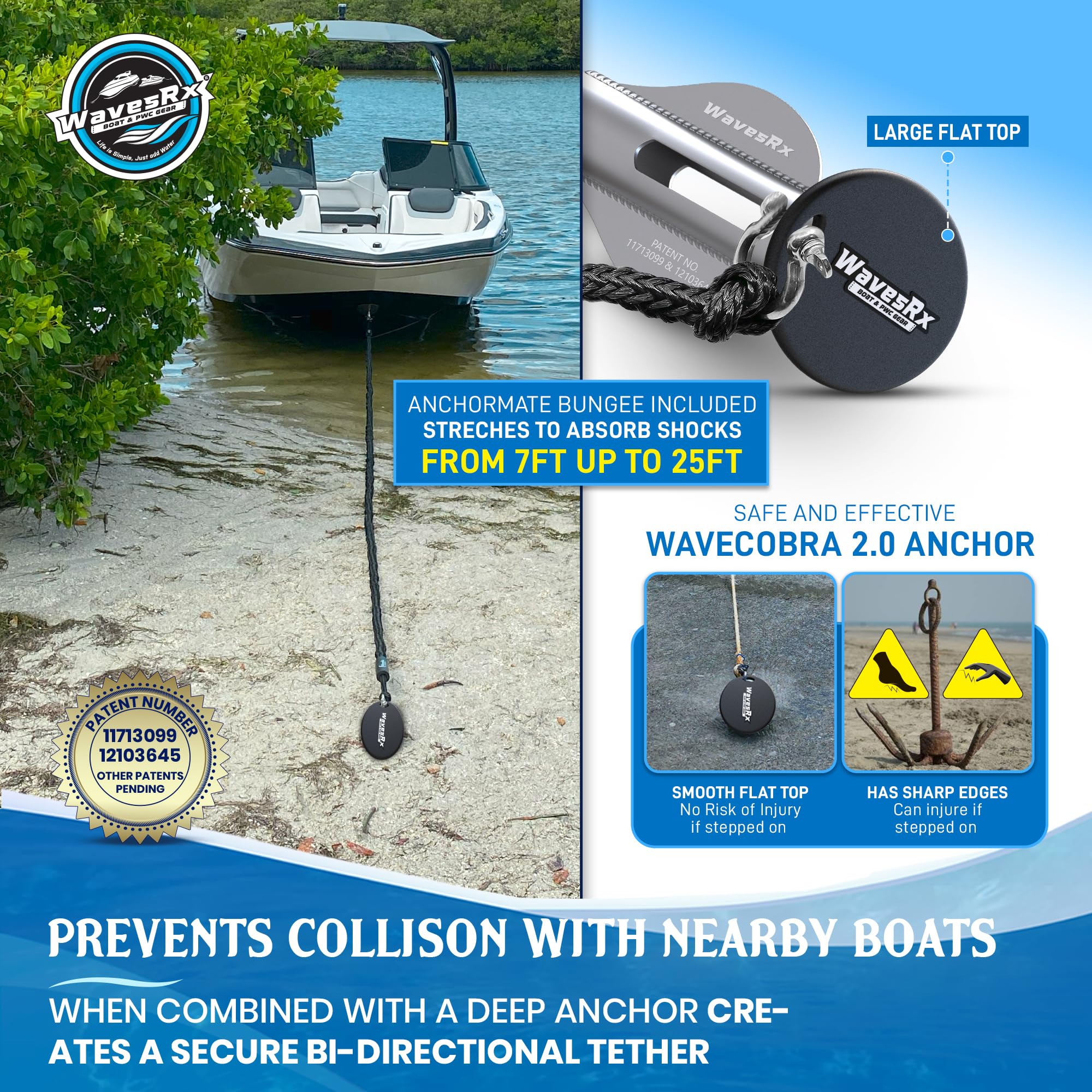 Snapklik.com : WAVESRX Beach Anchoring Bundle For Boats & Pontoons 18" WaveCobra Aluminum Spike ...