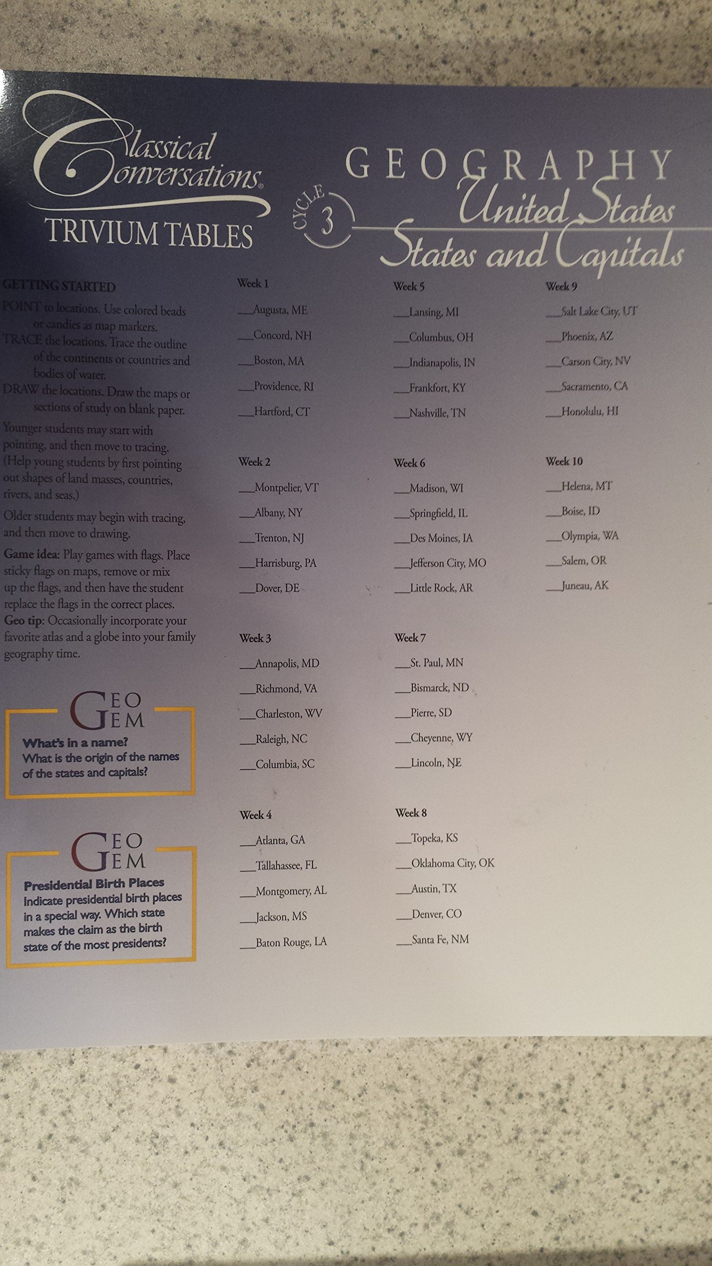 Classical Conversations Trivium Table: Cycle 3 Geography: Classical ...