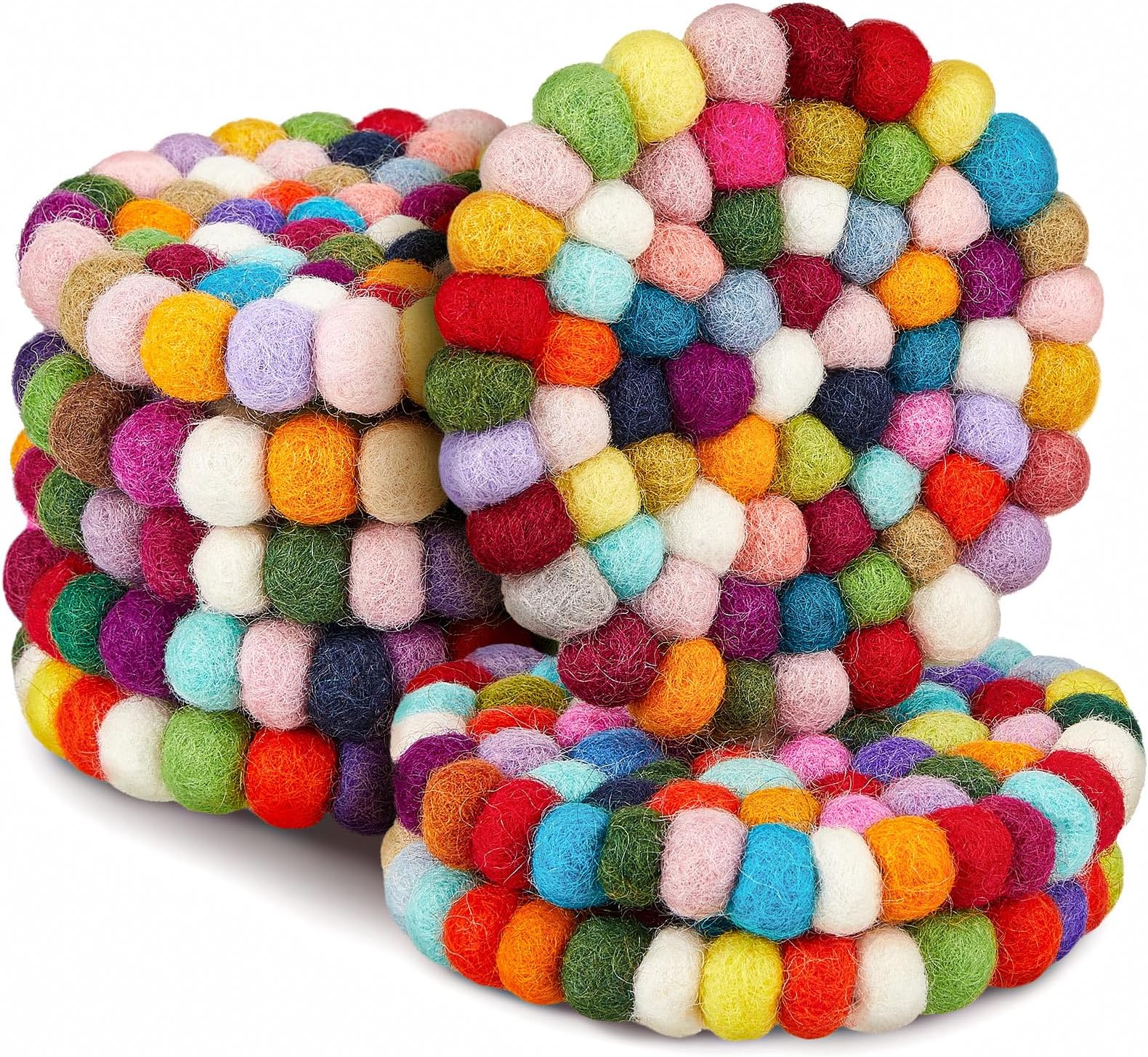Amazon.com: Eiyye Felt Coasters 4-Pack Round Pads Handmade 100% Wool ...