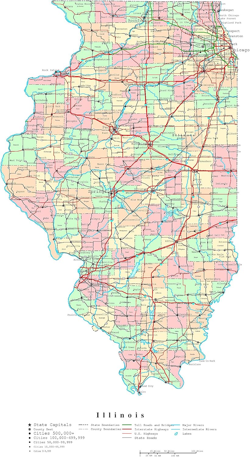 Laminated Map Large Detailed Roads And Highways Map Of Illinois State ...