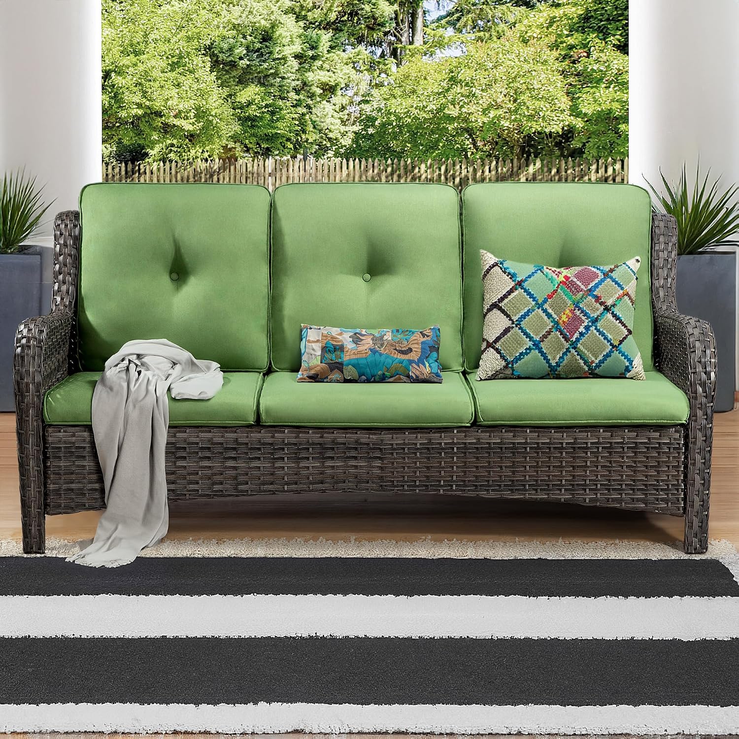 Amazon.com: Gardenbee Outdoor Couch Wicker Patio Sofa - 3-Seat Patio ...