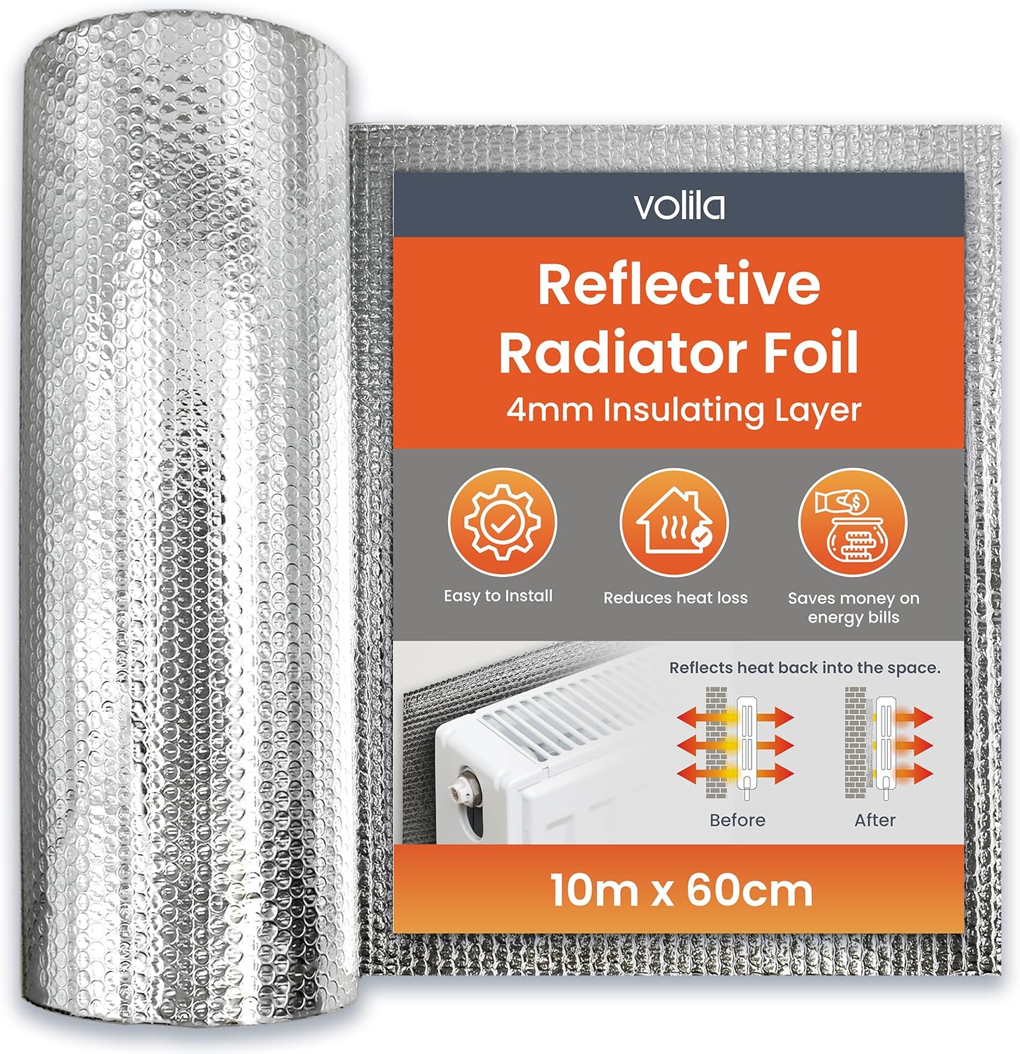 Radiator Foil Insulation Roll 10m x 60cm - 1 Pack Radiator Reflector ...