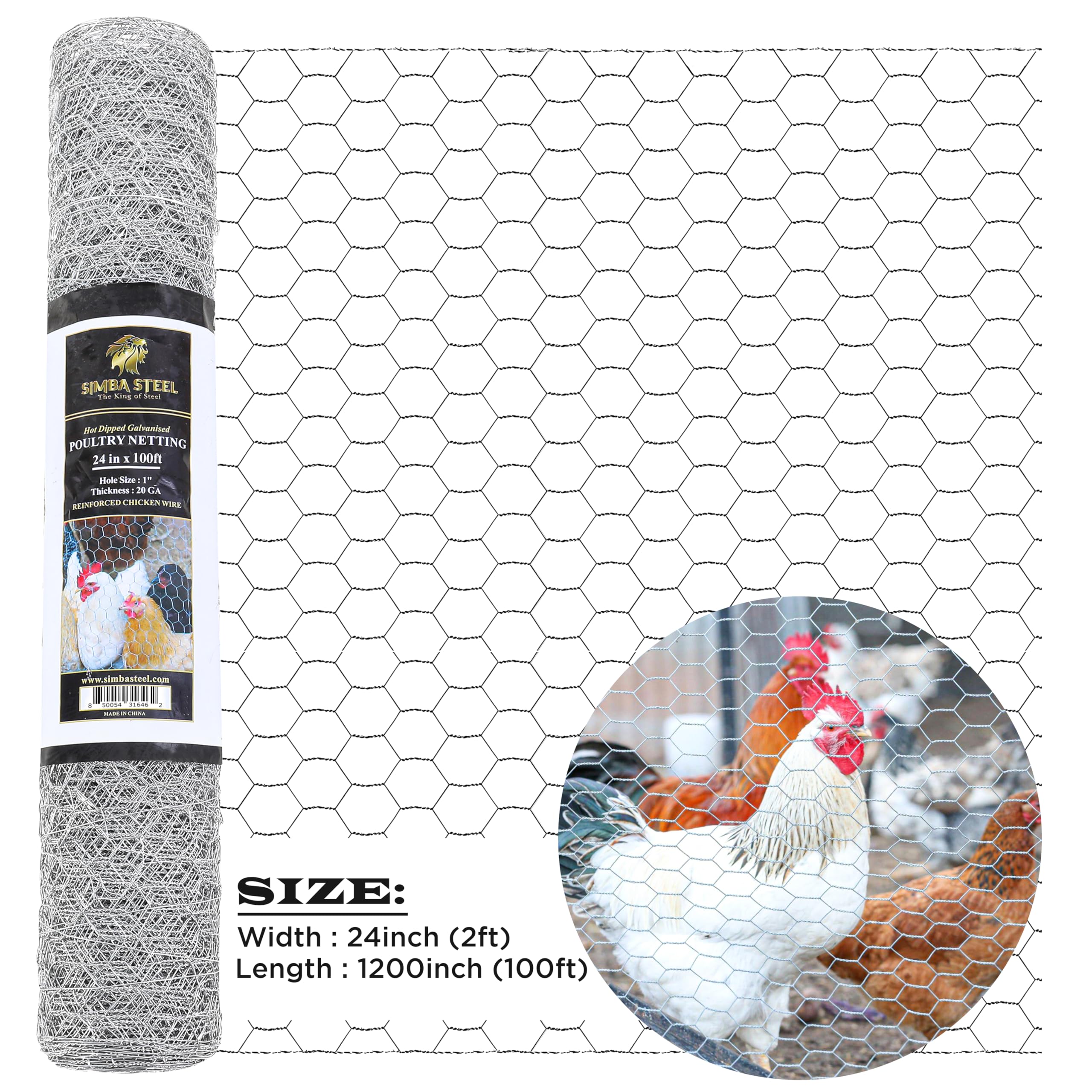 Amazon.com: SIMBA STEEL - Chicken Wire 24 in x 100 FT x 1” Mesh x 20GA ...