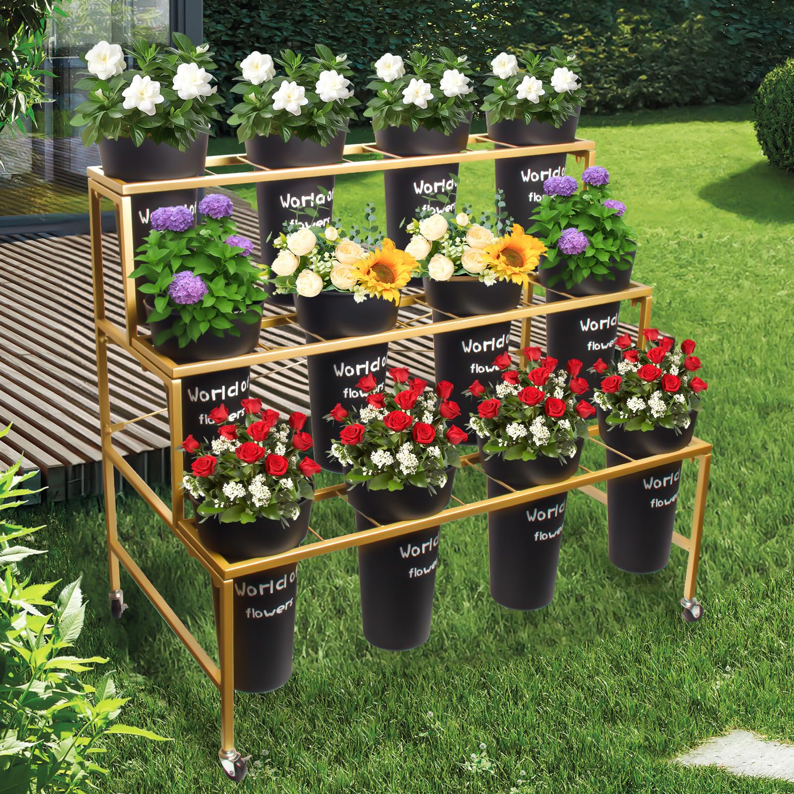 Amazon.com : LOPOO 3-Tier Flower Display Stand with 12PCS Buckets ...