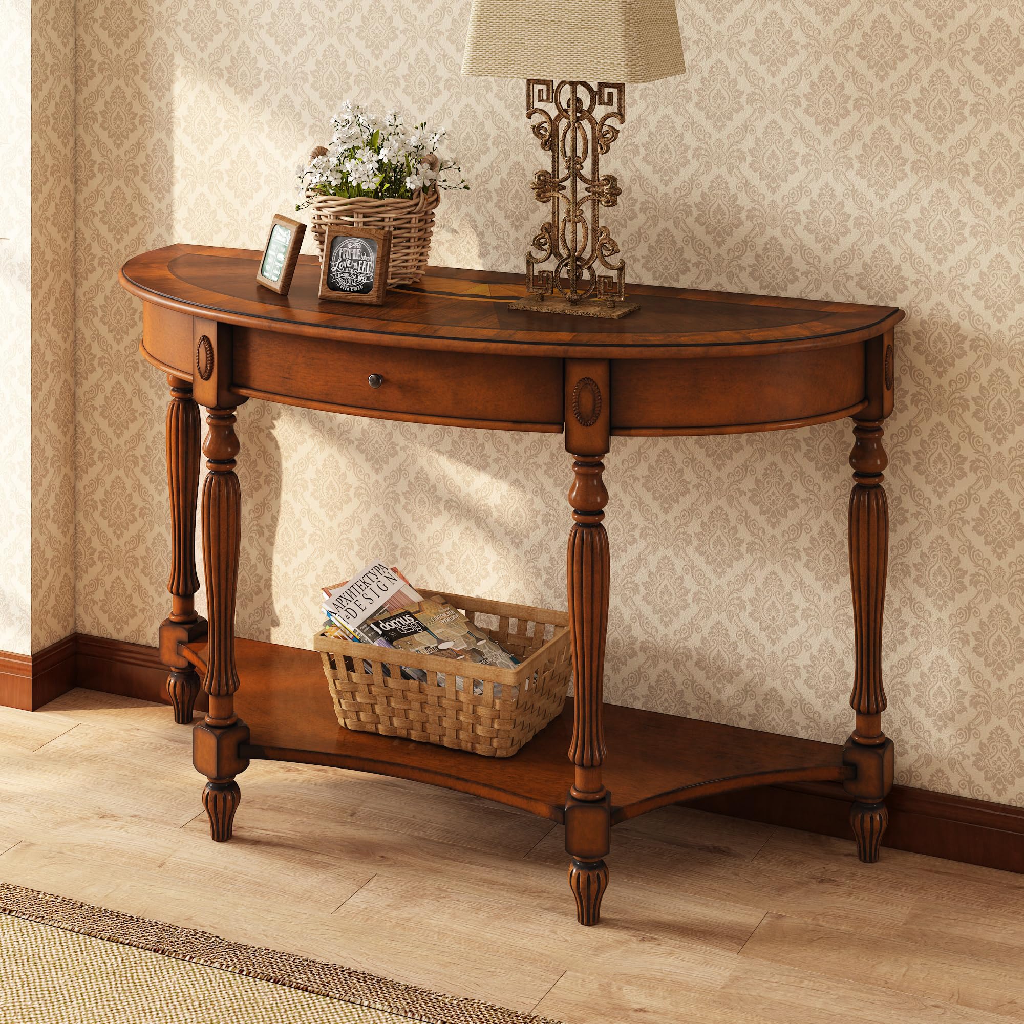 Amazon.com: PADMA HOUSE Traditional Wood Semi-Circle Sofa Table with ...