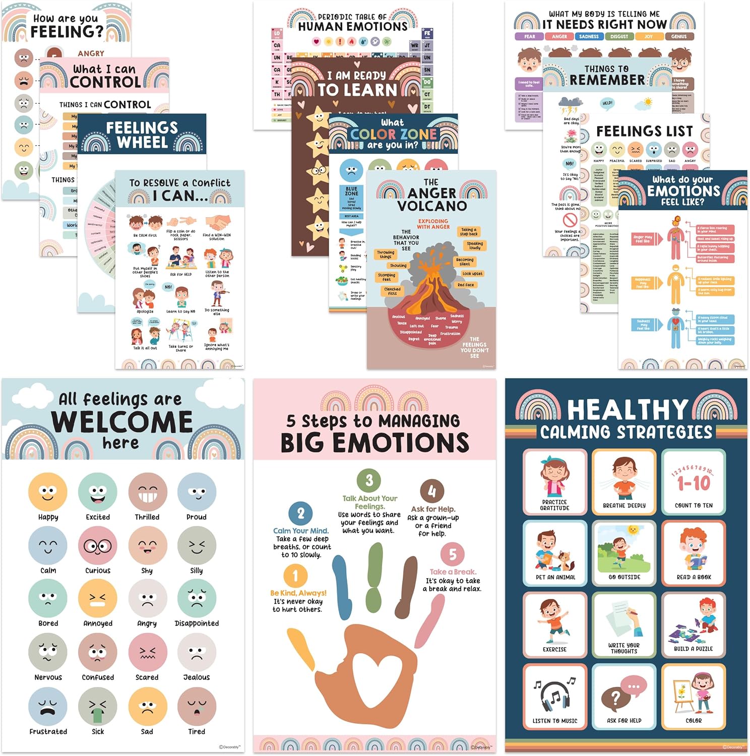 Decorably 15 Calming Corner Posters for Classroom - 11x17in Feelings ...