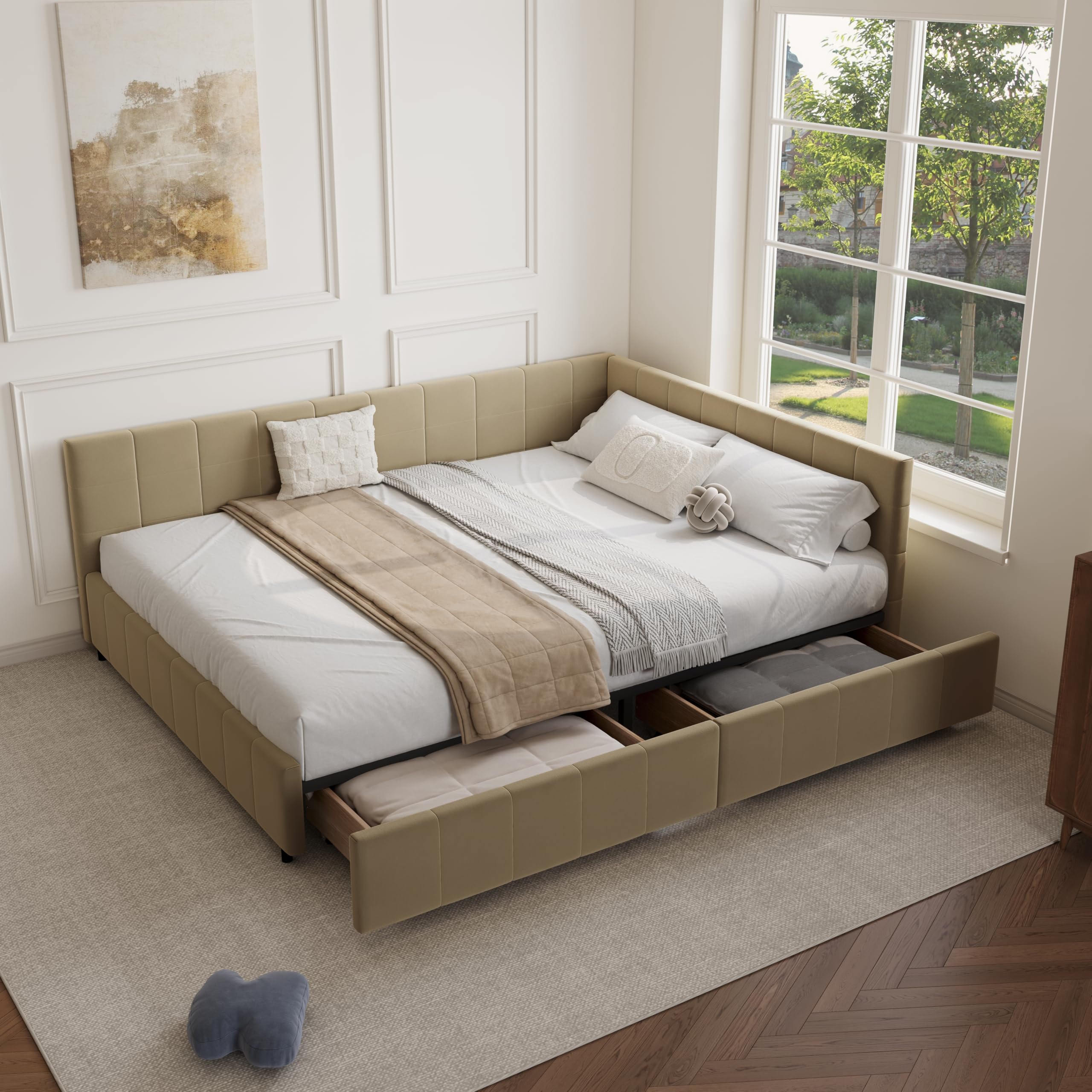 Amazon.com: Olodumare Queen Size Wood Daybed with 2 Drawers, Modern ...