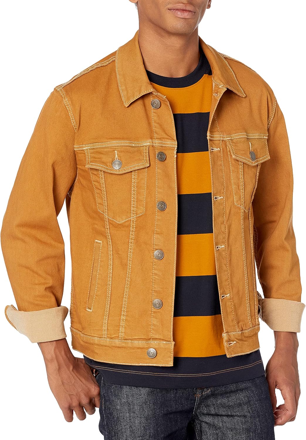 True Religion Men's Trucker Denim Jacket, Tumeric Overdye, XXL : Amazon ...