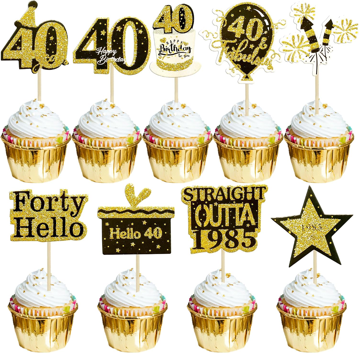 Amazon.com: Gyufise 36Pcs Happy 40th Birthday Cupcake Toppers Glitter ...