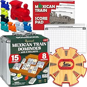 Amazon.com: Queensell Dominoes Double 15 with Holders + Wooden Hub + Score Pad + Metal Trains ...