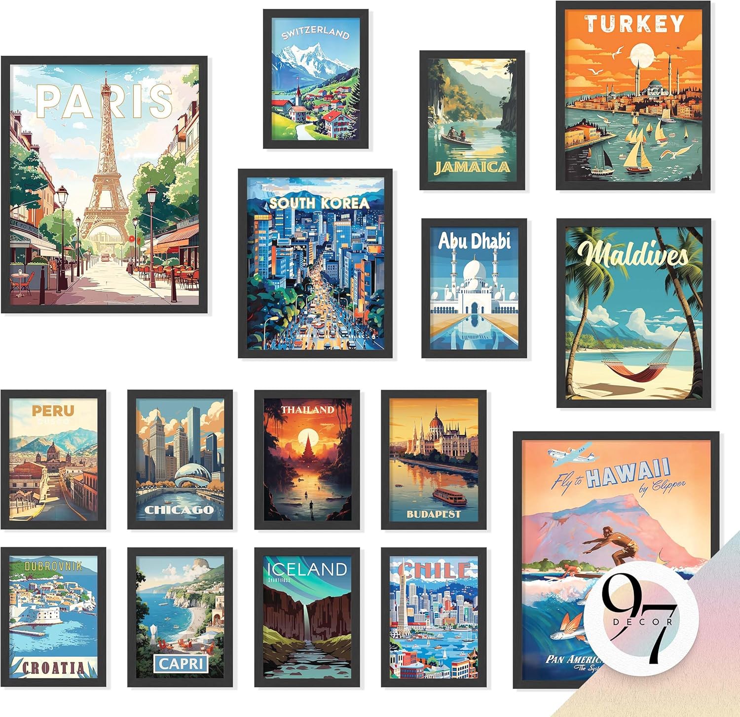 Amazon.com: 97 Decor LARGE 11x14 Vintage Travel Posters Wall Art ...