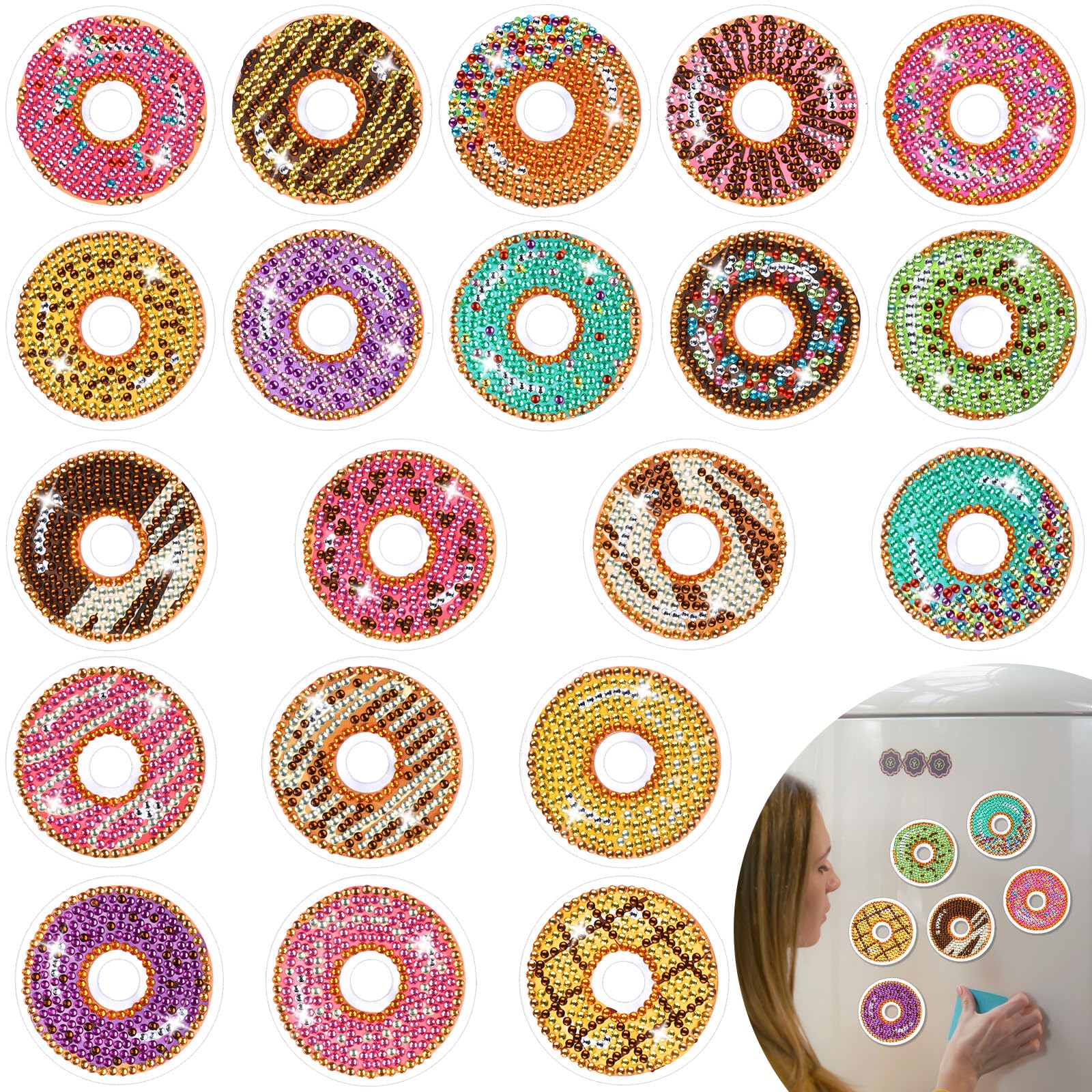 Amazon.com: Whaline 20Pcs Donut Diamond Drawing Refrigerator Magnets ...
