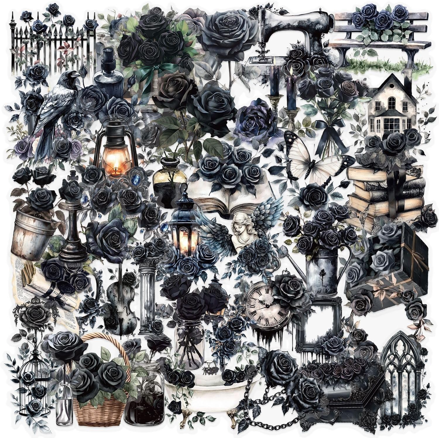 Amazon.com: 50 Pcs Dark Aesthetic Gothic Transparent Stickers,Black ...
