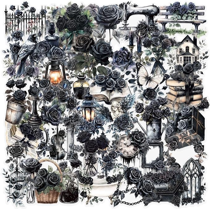 Amazon.com: 50 Pcs Dark Aesthetic Gothic Transparent Stickers,Black ...