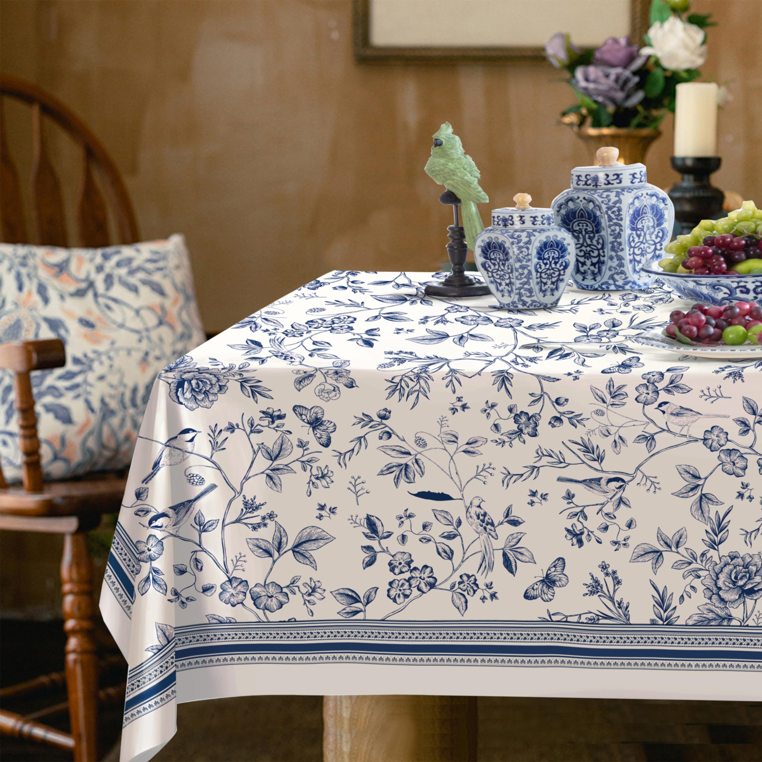 Amazon.com: Virtumob Rectangle Tablecloth - 60 x 84 Inch Blue Floral ...