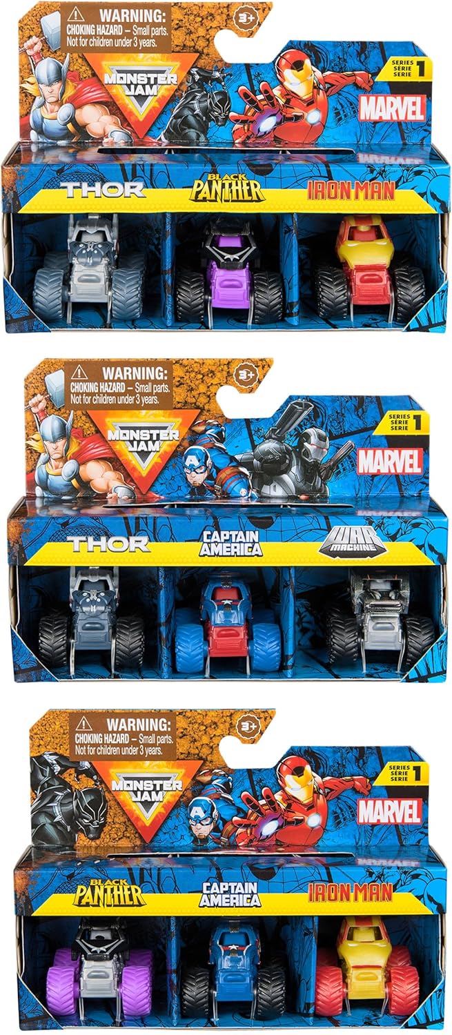 Amazon.com: Monster Jam, Marvel Mini Monster Truck 9-Pack, Collectible ...