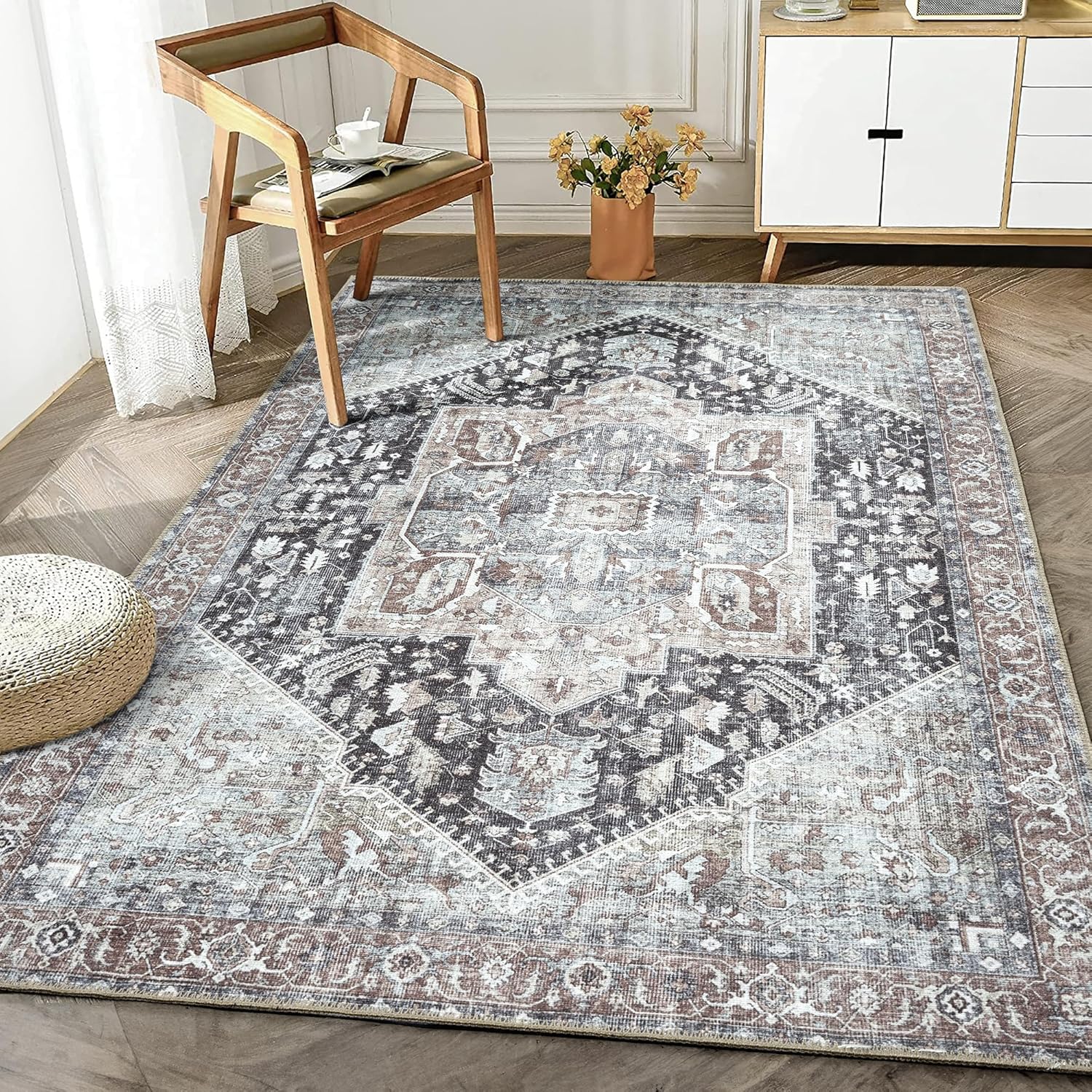 Amazon.com: Bloom Rugs Washable Non-Slip 5' x 7' Rug - Charcoal/Brown ...